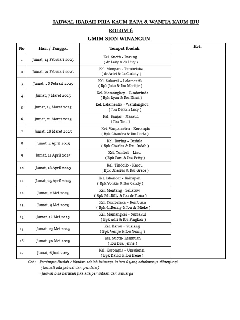 JADWAL IBADAH PKB&WKI Kolom 6 | PDF