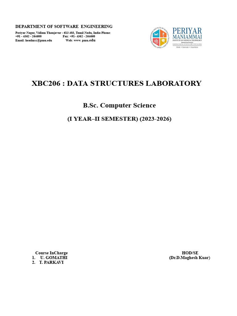 LAB - XBC206 - Data Structure Lab Manual | PDF | Queue (Abstract Data Type) | Pointer (Computer ...