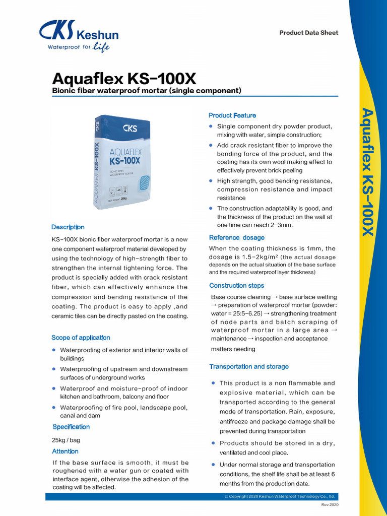 One Part Bionic Fiber Waterproofing Cement | PDF