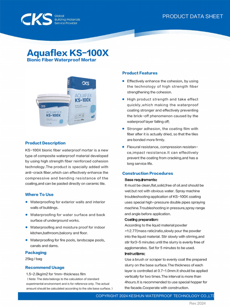 Two Part Bionic Fiber Waterproofing Cement | PDF | Coating | Mortar ...