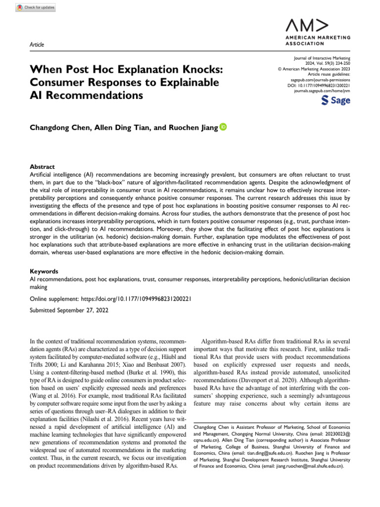 When Post Hoc Explanation Knocks - Consumer Responses To Explainable AI Recommendations | PDF ...