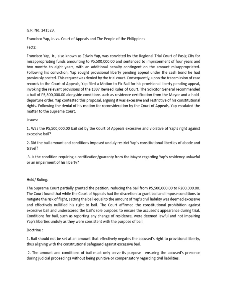 Yap Vs Court of Appeaals GR No 141529 | PDF | Bail | Justice