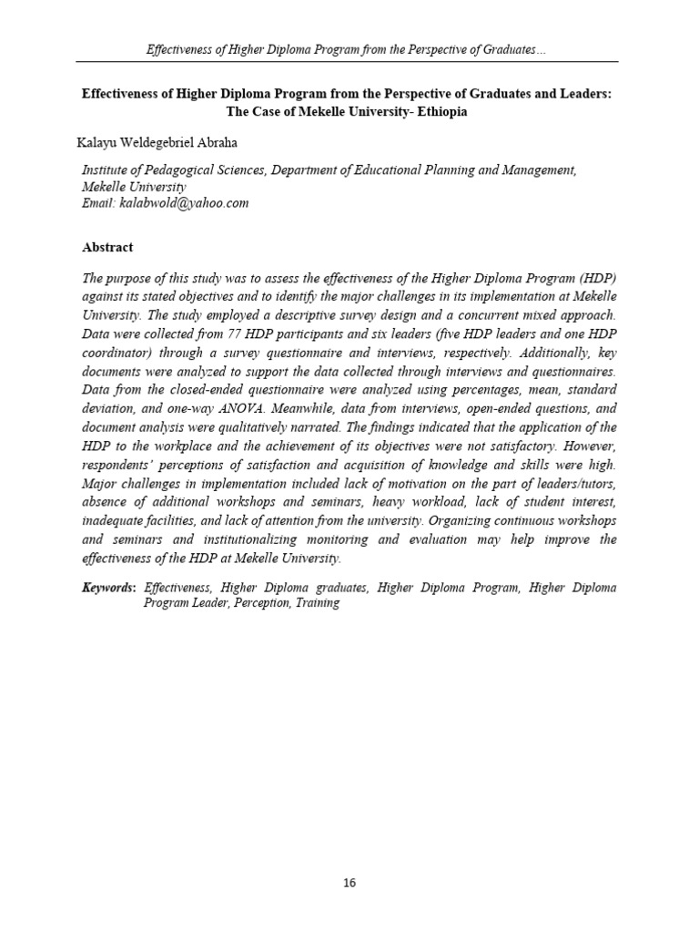 Kalayu Weldegebriel Abraha | PDF | Teachers | Questionnaire