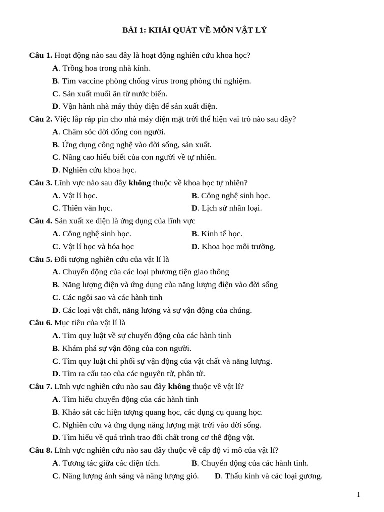 k10 - Tai Lieu Hoc Tap -Vat Ly - Hk1 - 23.24 | PDF