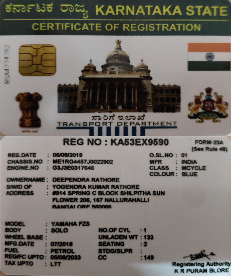Karnataka Vehicle Registration Certificate | PDF