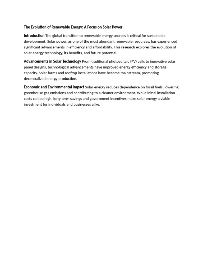 The Evolution of Renewable Energy: A Focus On Solar Power | PDF