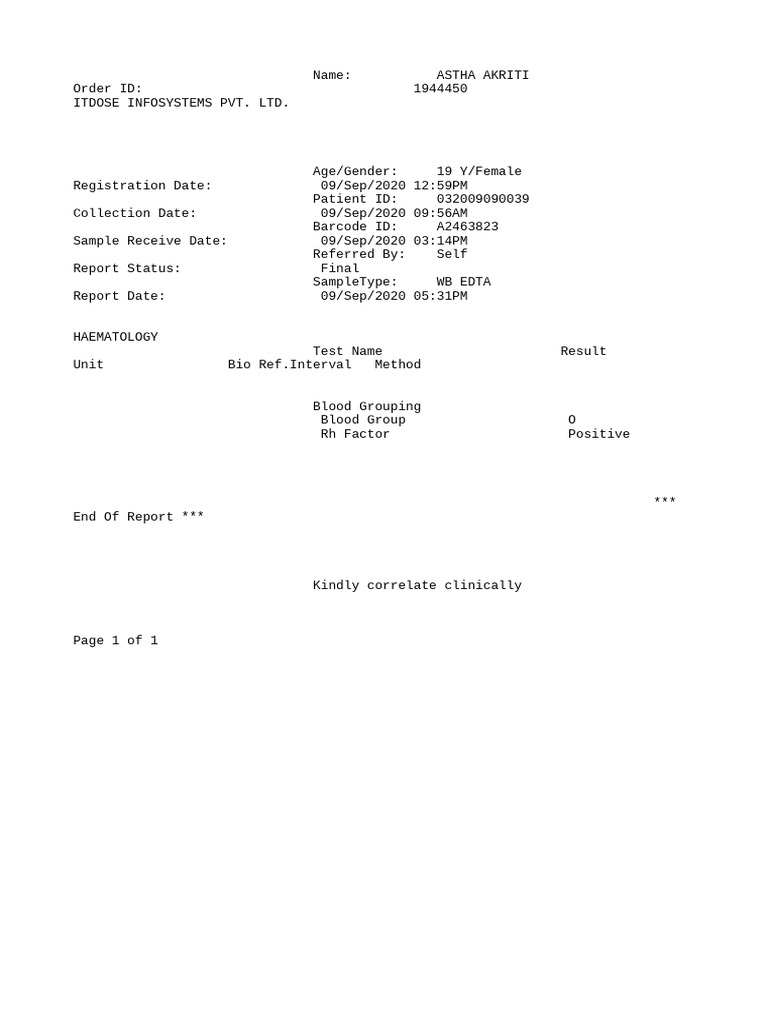 ASTHA Blood Group Test PDF | PDF