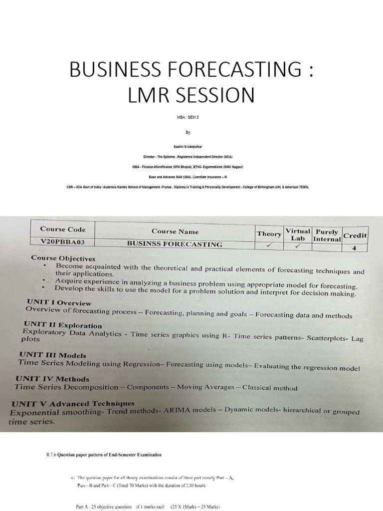 V20PBBA03 - Business Forecasting | PDF | Time Series | Errors And Residuals