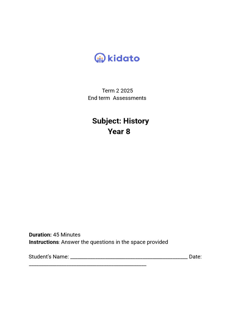 Year 8 History Assessment Paper | PDF