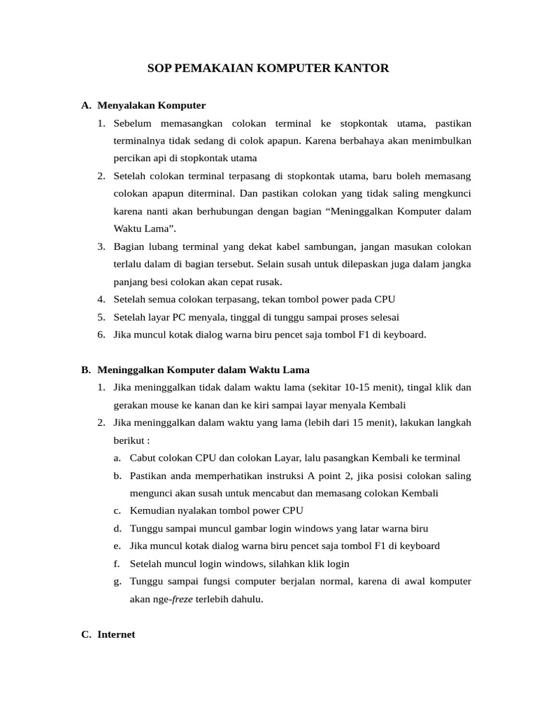 Sop Pemakaian Komputer Kantor | PDF