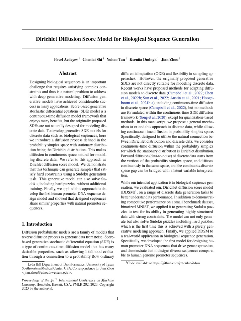 Dirichlet Diffusion Score Model For Biological Sequence Generation | PDF | Stochastic ...