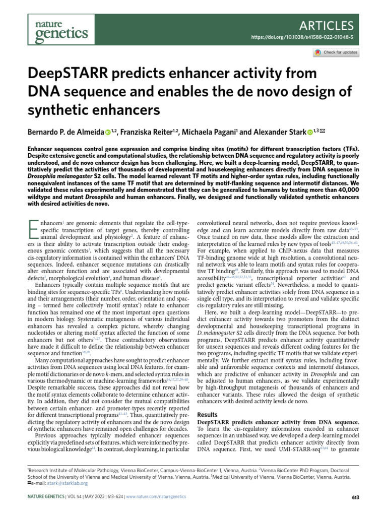 DeepSTARR Predicts Enhancer Activity From DNA Sequence Andenables The ...
