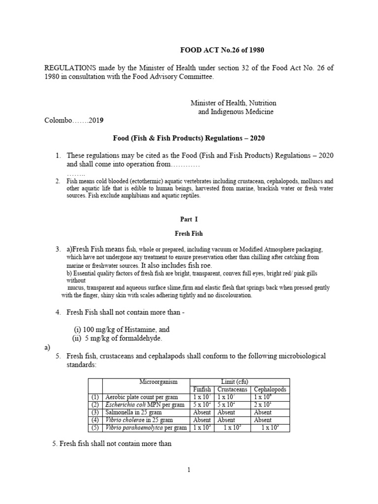 Fish Product Safety Regulations 2020 | PDF | Tuna | Mercury (Element)