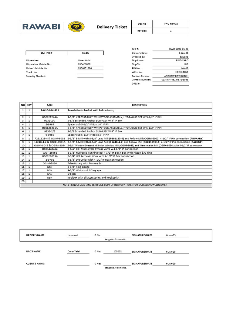 Delivery Ticket-4645 NA-18 Jan 6th 2025 RWD | PDF | Mechanical Engineering