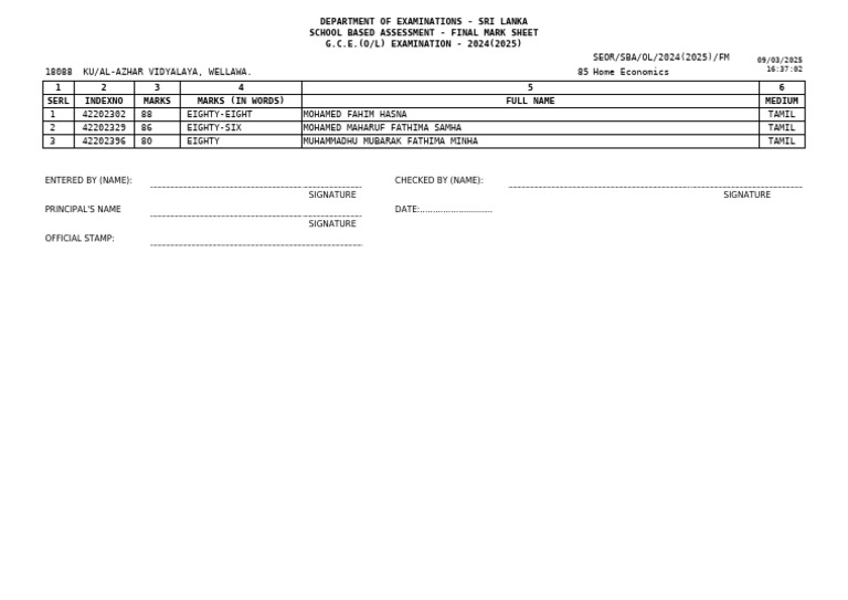 Entered by (Name) : Checked by (Name) : Signature Signature Principal'S ...