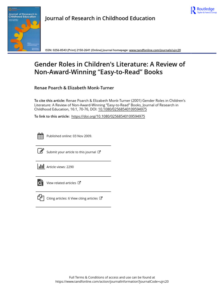 2001 Jour. Gender Roles in Children S Literature A Review of Non-Award ...