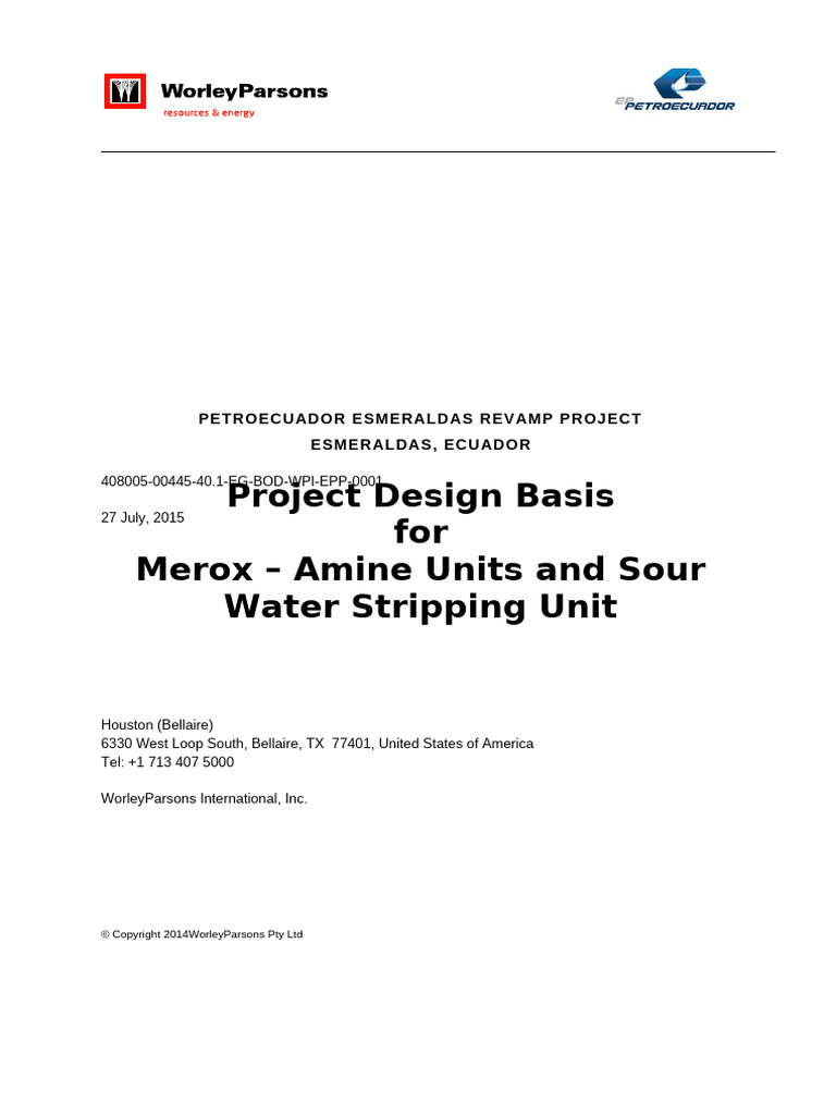 Design Basis Merox - Amine Units and Sour Water Stripping Unit | PDF ...