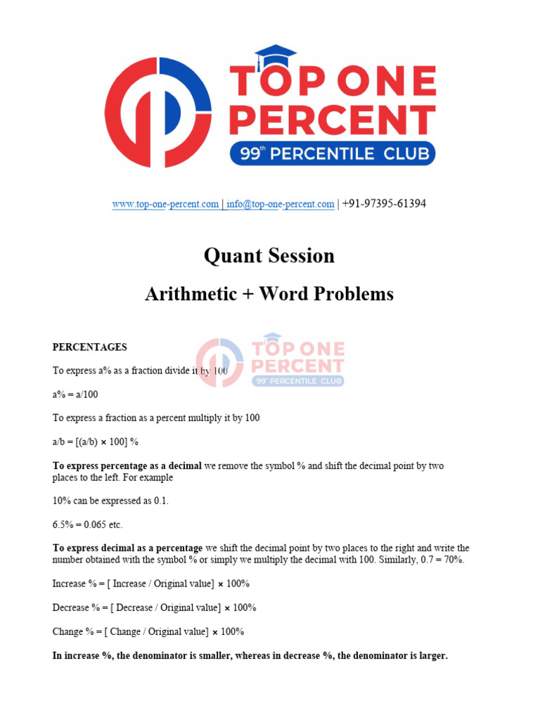 Quants TOP Notes | PDF | Percentage | Speed