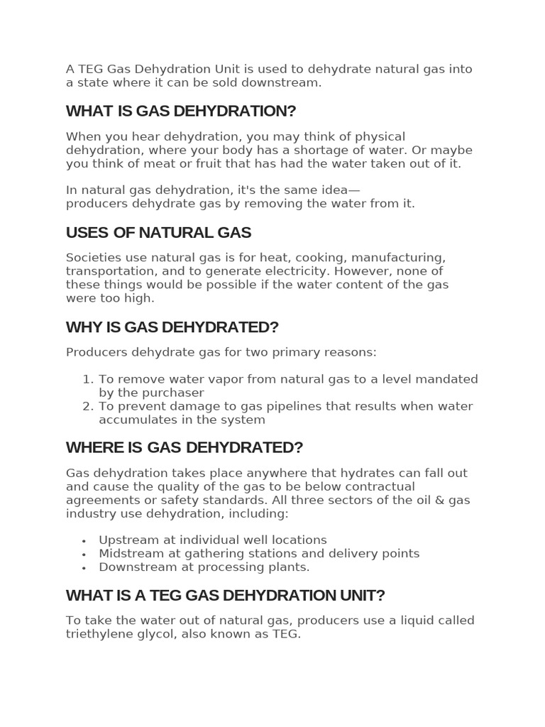 A TEG Gas Dehydration Unit Is Used To | PDF | Water | Distillation