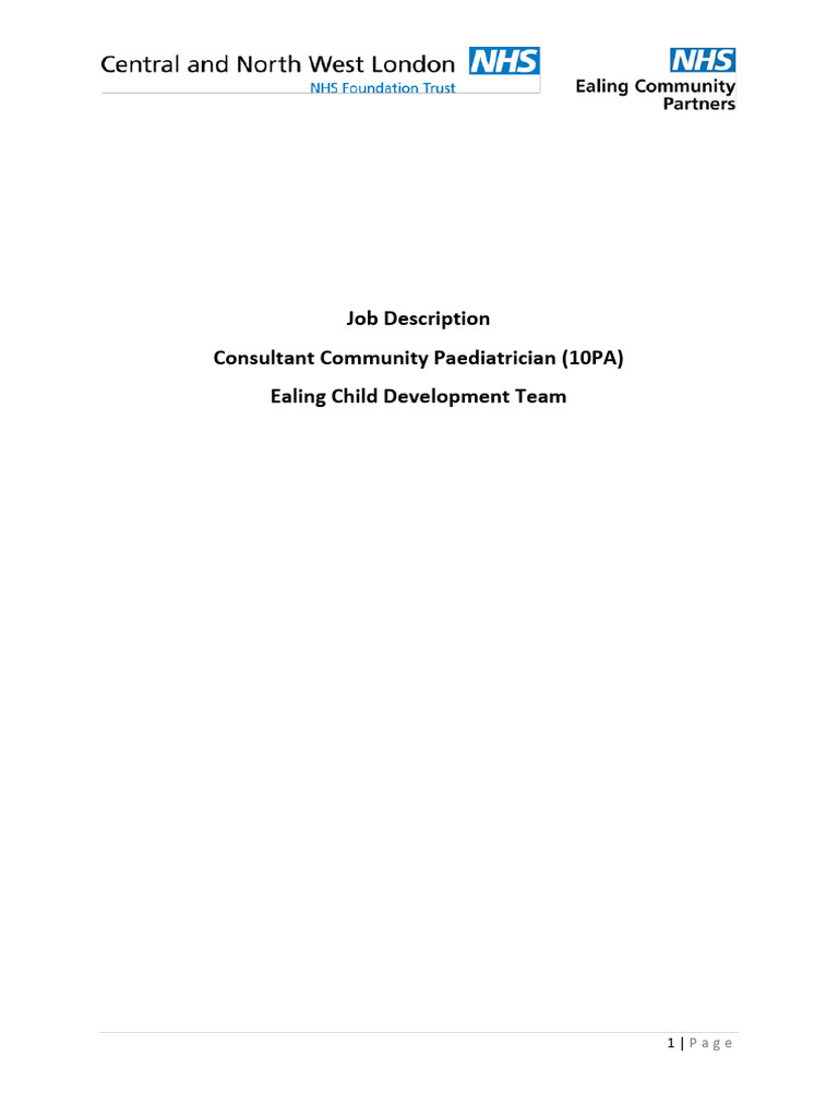 Consultant Community Paediatrician Role in Ealing | PDF | Mental Health ...
