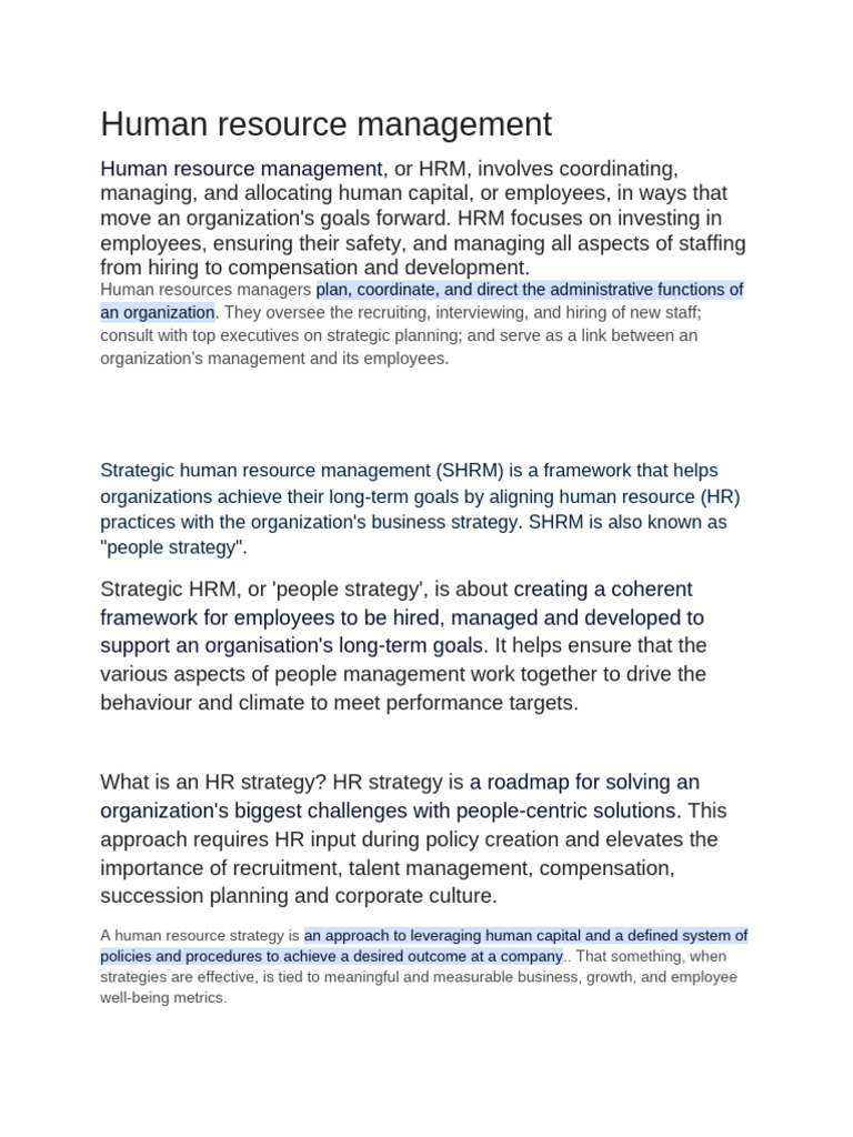 Strategic Human Resource Management Guide | PDF | Human Resource ...