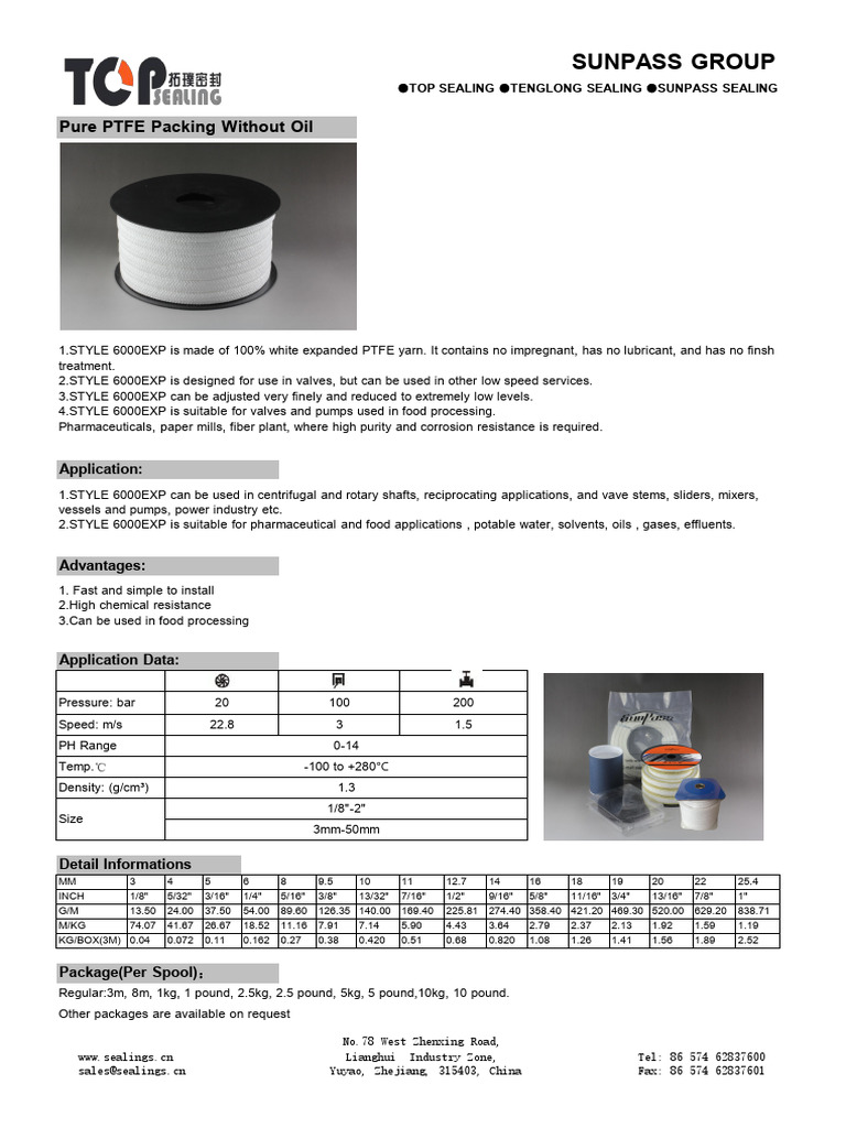 Pure PTFE Packing for Valves & Pumps | PDF | Pump | Mechanical Engineering