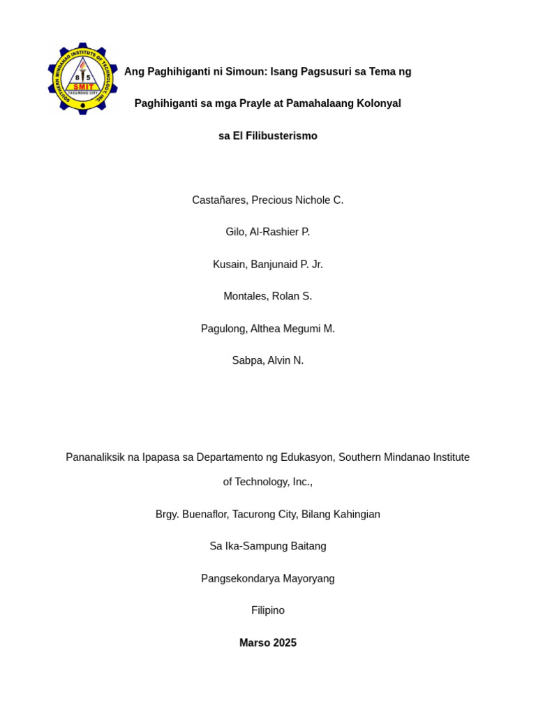 Ang Paghihiganti Ni Simoun: Isang Pagsusuri Sa Tema NG Paghihiganti Sa ...
