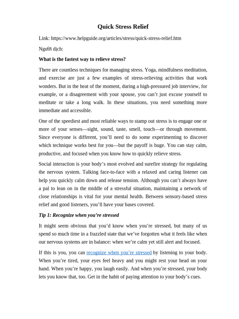 Quick Stress Relief | PDF | Stress (Biology) | Senses