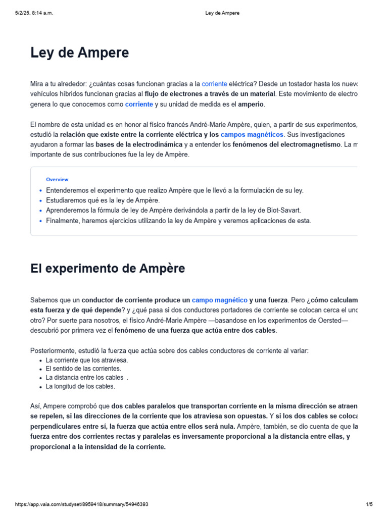 Ley de Ampere | PDF | Corriente eléctrica | Campo magnético