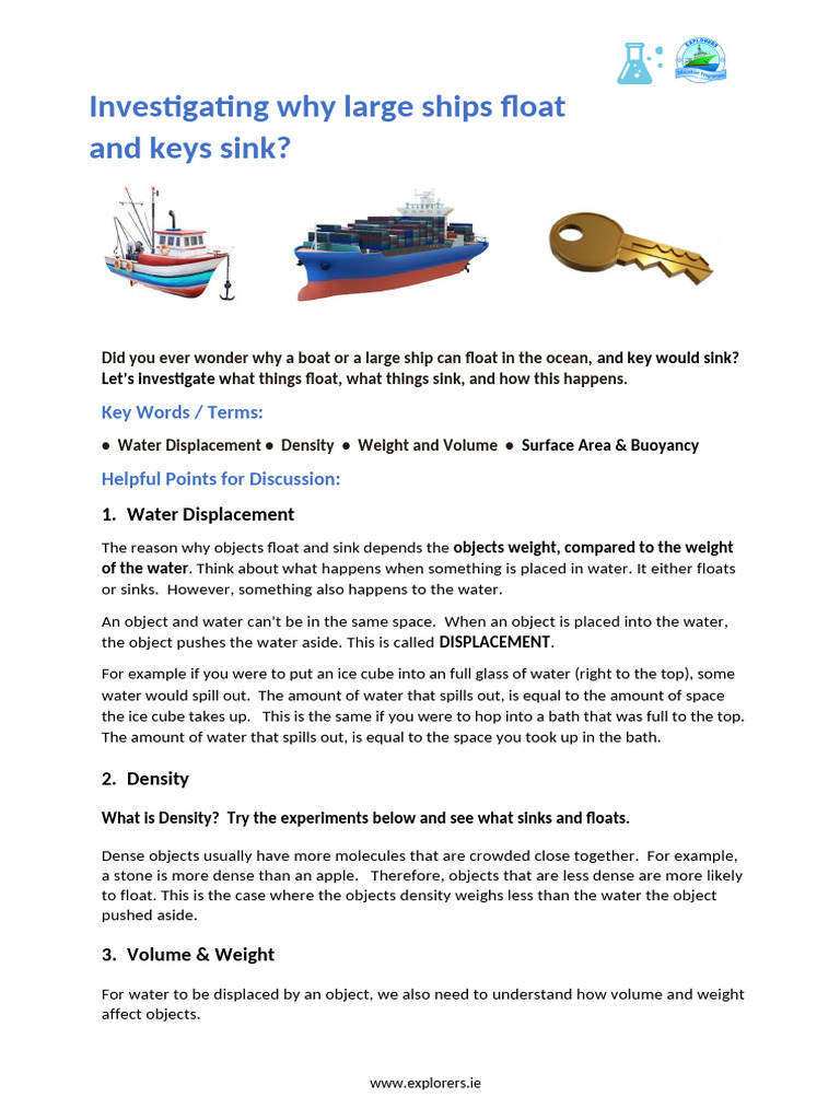 Why Ships Float and Keys Sink Explained | PDF | Buoyancy | Density