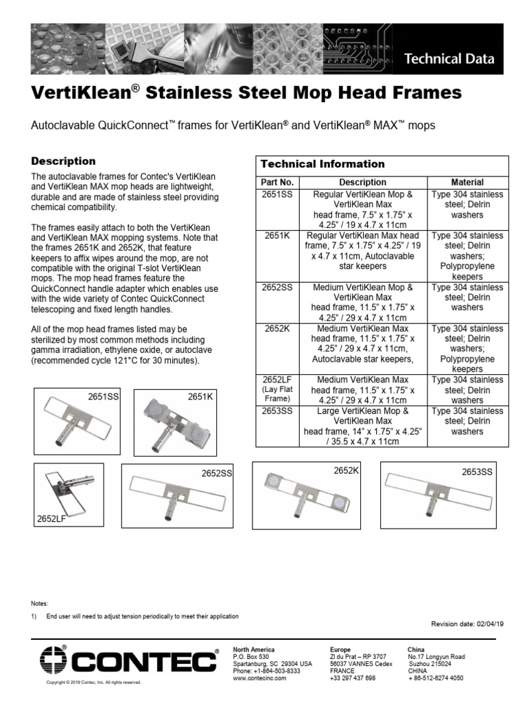 TDS VertiKlean® Stainless Steel Mop Head Frames | PDF | Sterilization ...