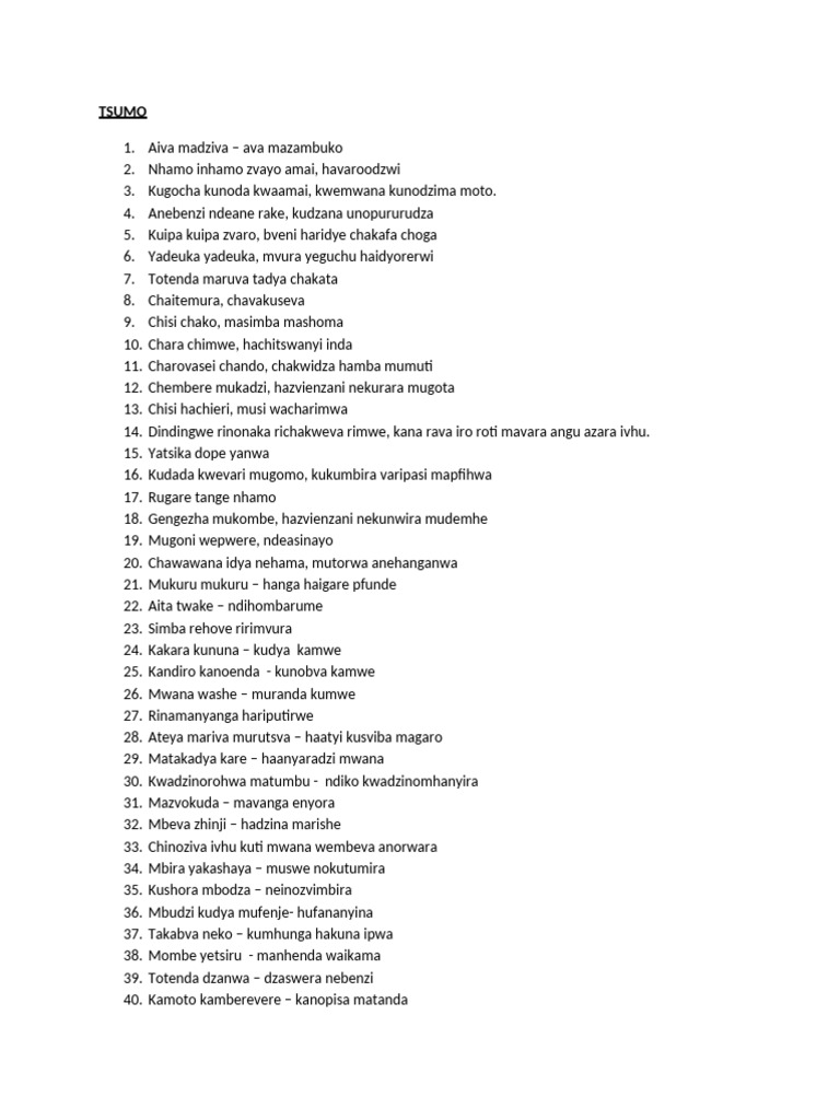 Tsumo Ne Nyaudzosingwi | PDF
