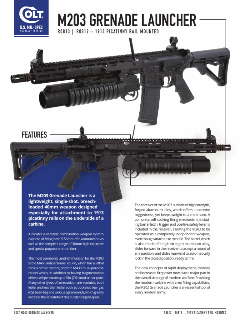 Colt 2020 m203 Specsheet rnd3 Web | PDF | Projectile Weapons | Ballistics