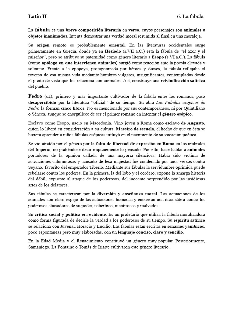 Latín II Unidad 6. La Fábula | PDF | Fábula | Sátira