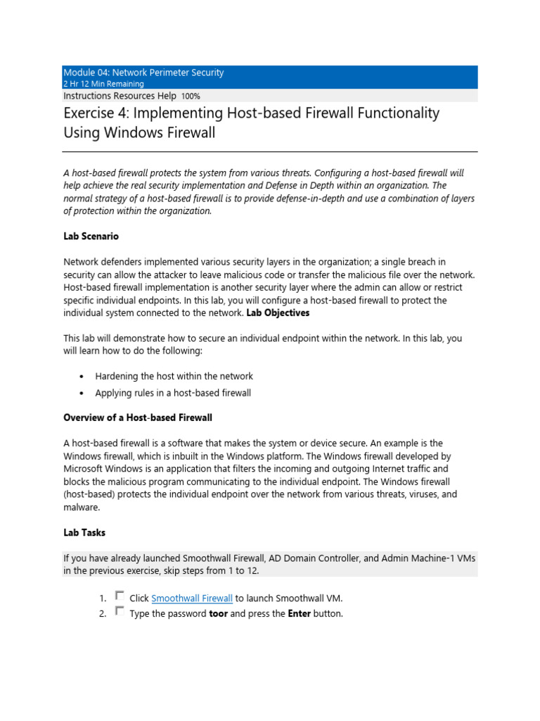 4.4 Implementing Host-Based Firewall Functionality Using Windows Firewall | PDF | Firewall ...