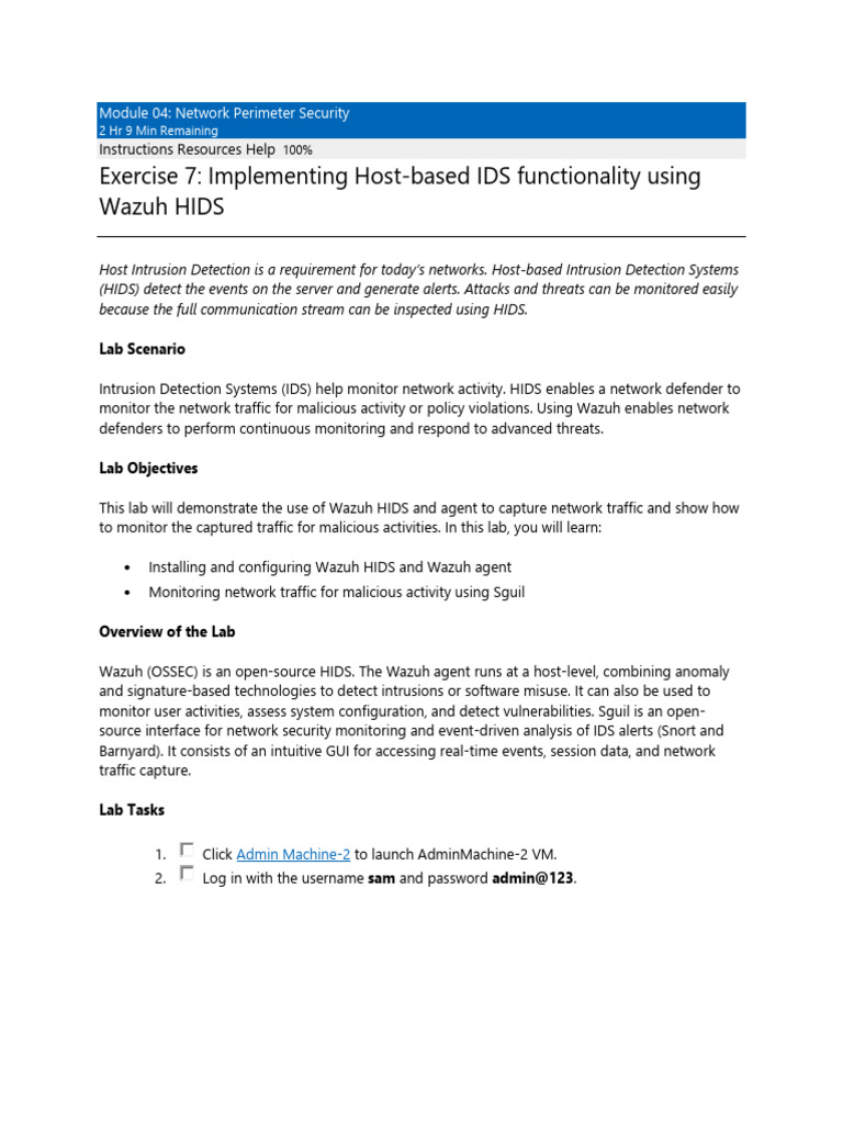 4.7 Implementing Host-Based IDS Functionality Using Wazuh HIDS | PDF ...
