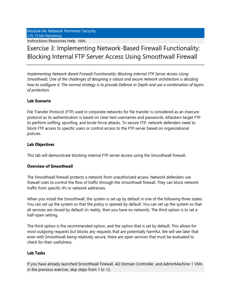 4.3 Implementing Network-Based Firewall Functionality Blocking Internal FTP Server Access Using ...