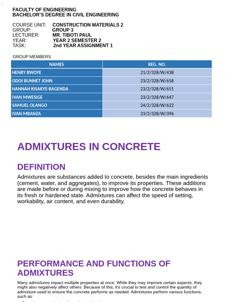 Admixtures Presentation For Construction Materials 2 Group 3 | PDF | Concrete | Cement