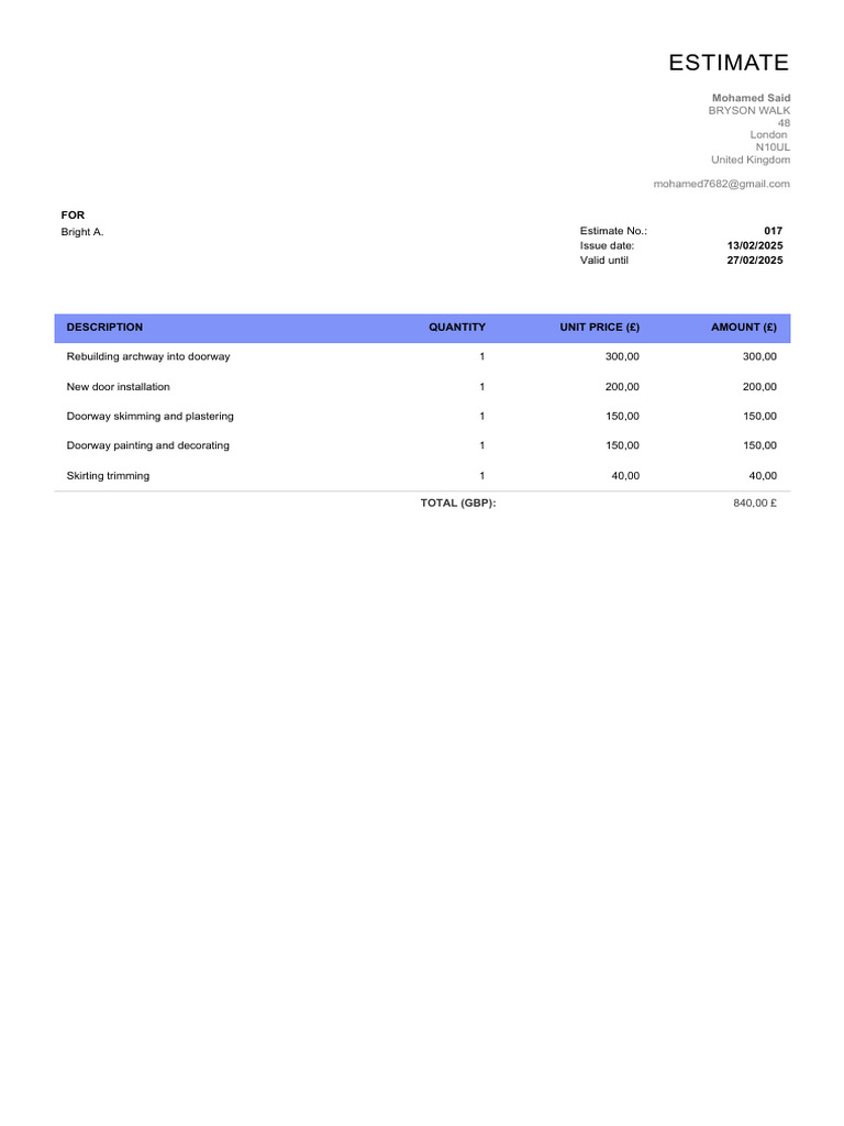 Doorway Renovation Estimate 017 | PDF