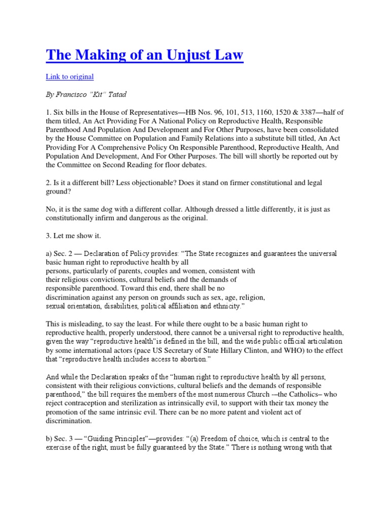 The Making of An Unjust Law | PDF | Family Planning | Reproductive Health