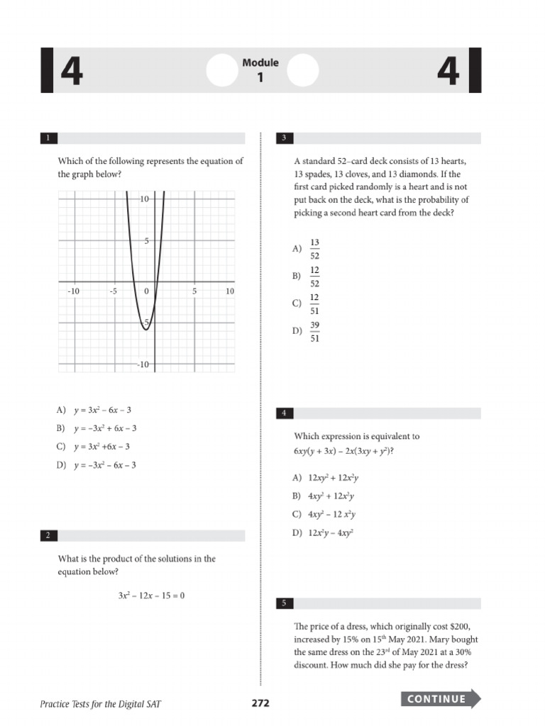 Practice Tests for the Digital SAT 2023 - Test 4 Math Module 1 | PDF