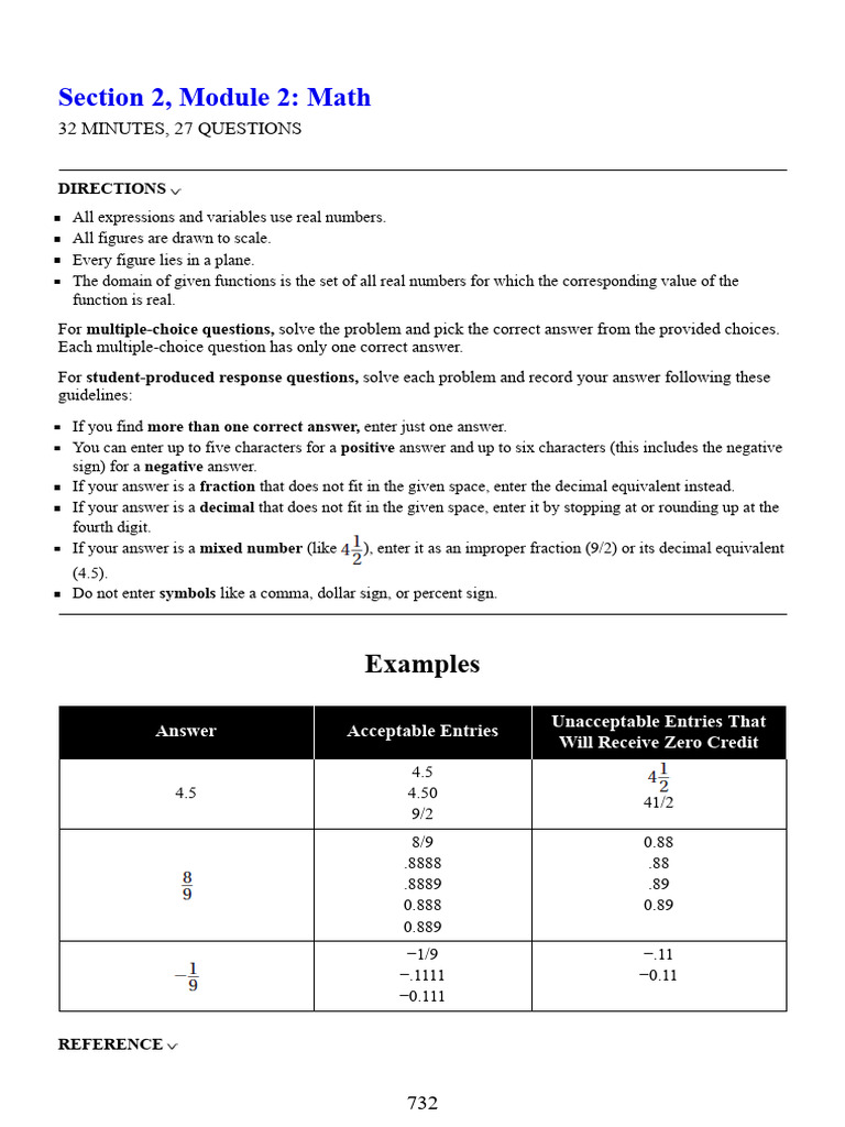 Barron's Digital SAT Practice Test 2 Module 2 Math | PDF | Circle ...