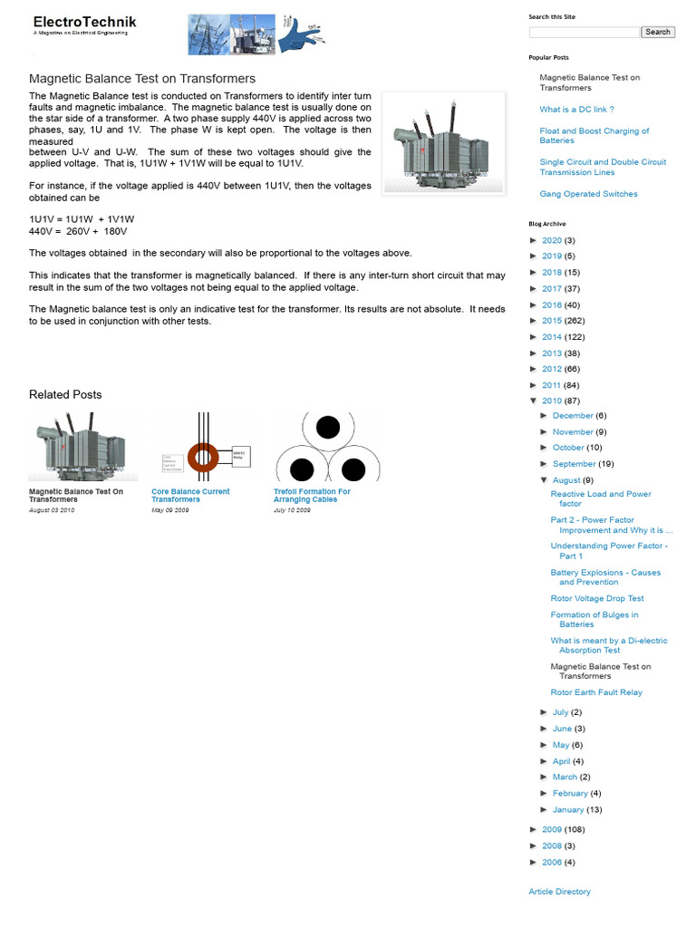 Magnetic Balance Test On Transformers | PDF | Transformer | Voltage