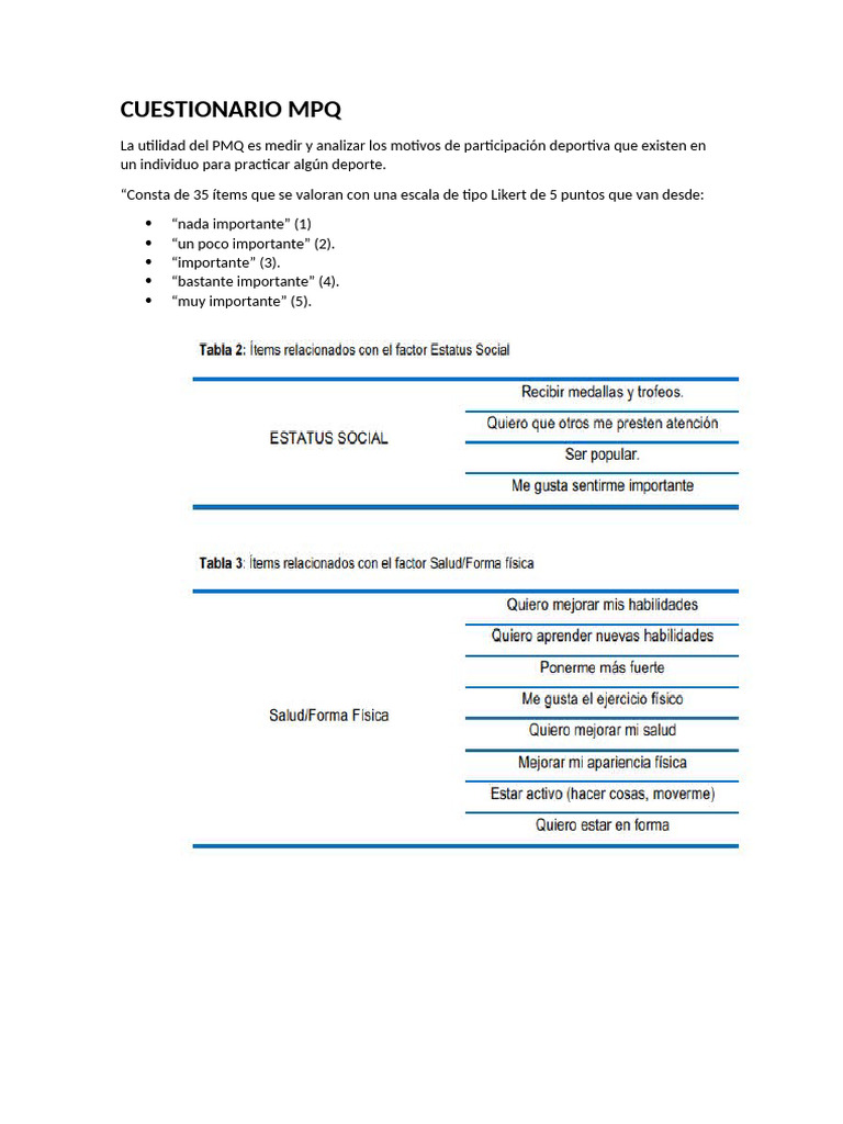 Cuestionario MPQ | PDF