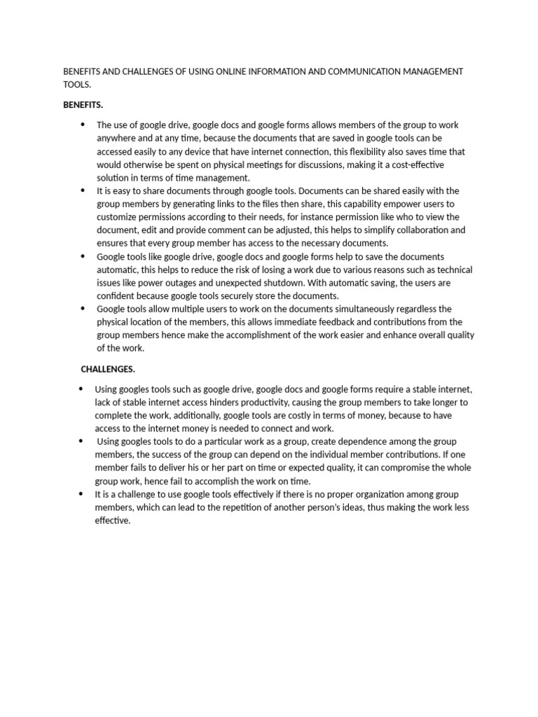 Benefits and Challenges of Using Online Information and Communication ...