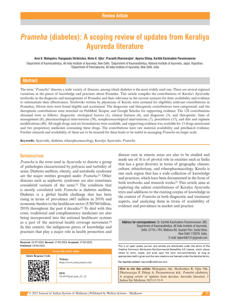 Prameha Diabetes A Scoping Review of Updates.8 | PDF | Ayurveda ...
