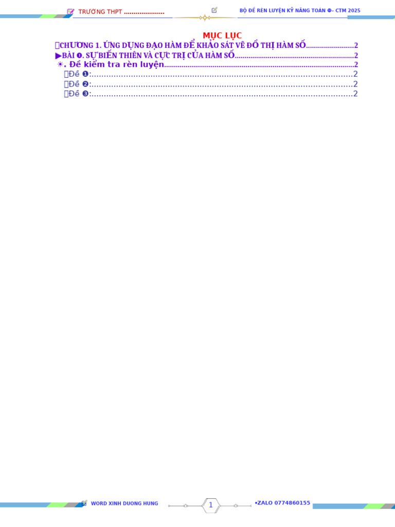 CH Ng 1. Ng D Ng Đ O Hàm Đ Kh O Sát Vẽ Đ Th Hàm S BÀI .S Binthiênvàcctr Cahàms | PDF