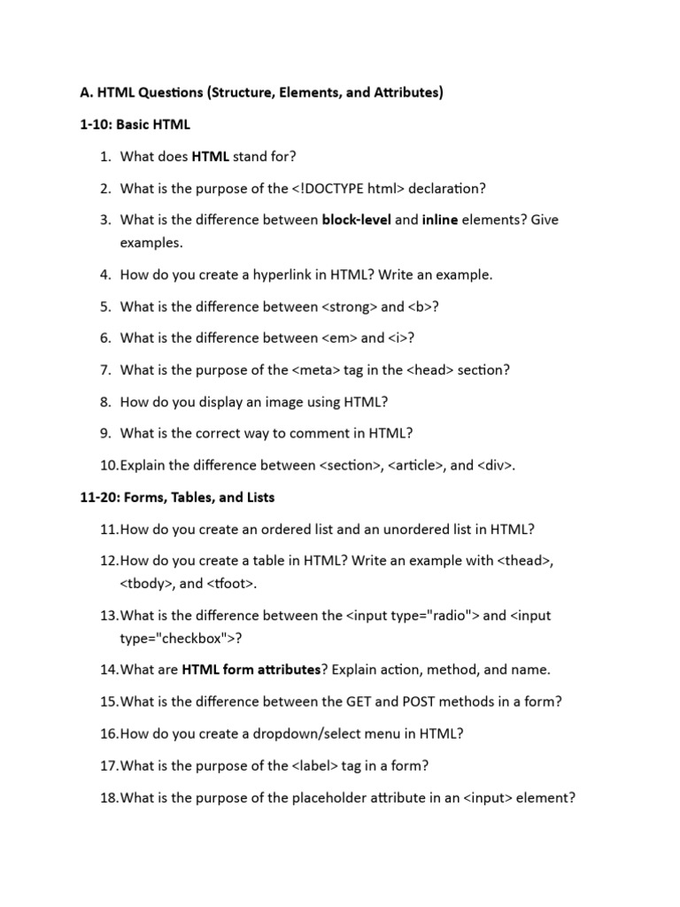 Basic Web designing questions | PDF | Html Element | Html