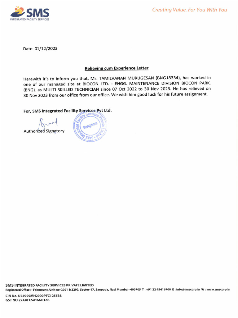Relieving Letter | PDF