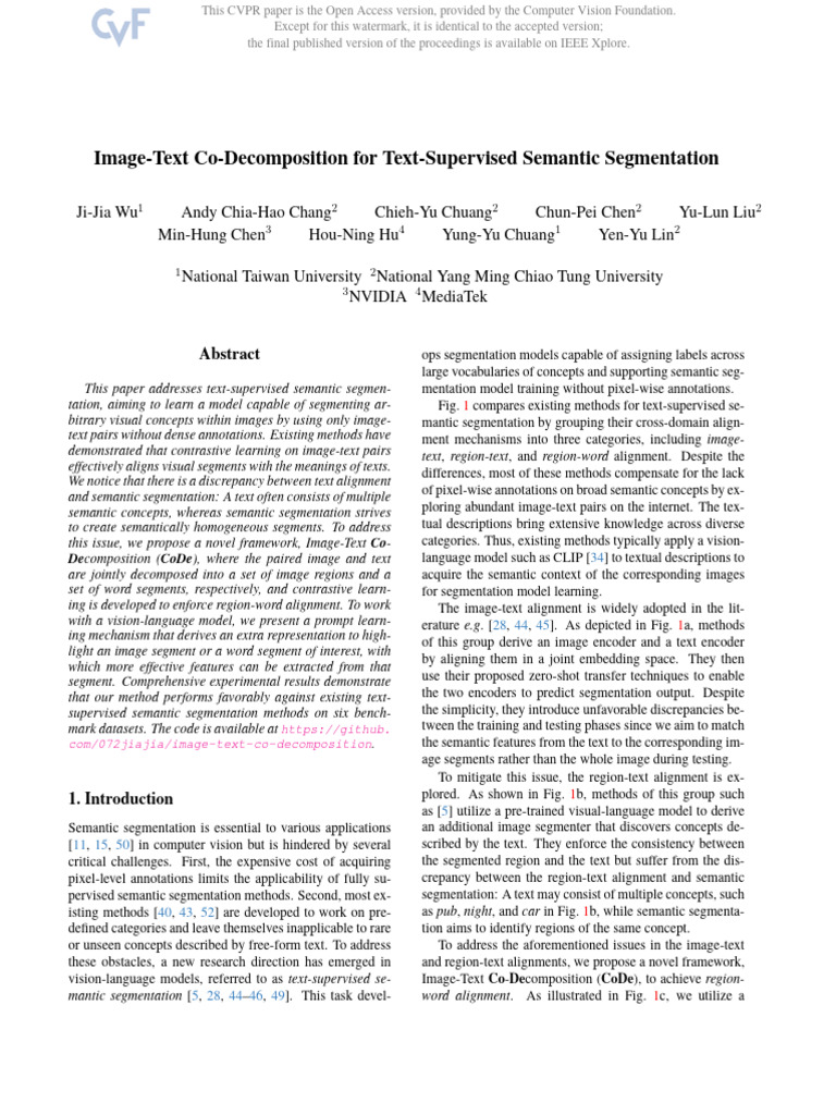 Wu Image-Text Co-Decomposition For Text-Supervised Semantic Segmentation CVPR 2024 Paper | PDF ...
